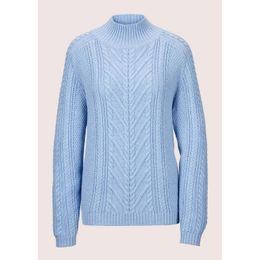 Madeleine Mode MADELEINE Damen Longpullover "Strickpullover Stehkragen-Pullover mit Zopfmuster", blau, Gr. 44, Obermaterial: 45% Polyamid PA. 35% Wolle WO. 15%