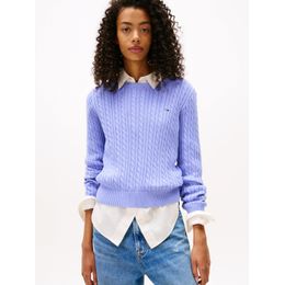 Tommy Jeans Damen Strickpullover "TJW CABLE ESSENTIAL SWEATER"vintage iris, Gr. S, unifarben, Strick, Obermaterial: 100% Baumwolle, Pullover, mit
