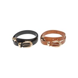Urban Classics Damen Synthetikg&uuml;rtel "Urban Classics Chunky Buckle Loop Synthetic Leather Belt 2-Pack"schwarz, gold, braun, gold, Gr. L, 100%