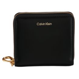 Geldb&ouml;rse Calvin Klein "HARDWARE SQUARE ZIP AROUND", Damen, schwarz, Leder, unifarben, Kleinlederwaren, Damen Geldbeutel, Portemonnaie mit Schmuckkette als Schiebergriff