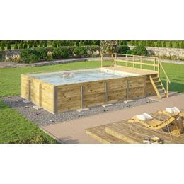 Rechteckpool Weka, B:416cm H:116cm L:644cmfolie sand, mosaik, Schwimmbecken, "595 Gr. 2 mit Sonnendeck und Technikraum", BxLxH: 416x644x116 cm,