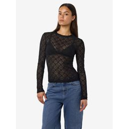 Noisy may Damen Spitzenshirt "NMJUDITH L/S LACE TOP NOOS", schwarz, Gr. M, unifarben, Jersey, Obermaterial: 95% Polyester, 5% Elasthan, Shirts,