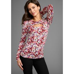 Laura Scott Damen Langarmshirt, bunt, Gr. 44, bedruckt, gebl&uuml;mt, Jersey, Obermaterial: 95% Viskose, 5% Elasthan, Shirts, mit Twisteffekt im Ausschnitt