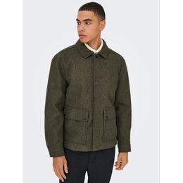 Only & Sons Hemdjacke ONLY & SONS "ONSCONNOR LIFE JACKET OTW", Herren, Gr. L, gr&uuml;n (bungee cord detail:melange), Web, Obermaterial: 100% Polyester, meliert, regular fit, Jacken