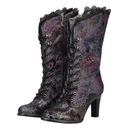 Laura Vita Damen High-Heel-Stiefel "Laura Vita Stiefel Leder/Textil", Gr. 38violet, Leder, Textil, Schuhe