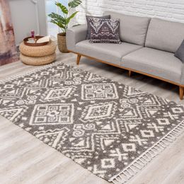 Hochflor-Teppich Carpet City, B:120cm H:30mm L:160cm, grau, Kunstfaser, Teppiche, "Pulpy 541", besonders weich, mit Fransen, Ethno Look