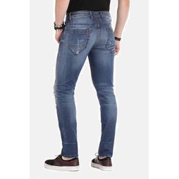 Cipo & Baxx CIPO & BAXX Herren Slim-fit-Jeans "Jeans", blau, Gr. 31, unifarben, 99% Baumwolle, 1% Elasthan, Jeans, im Destroyed-Look, CD-475