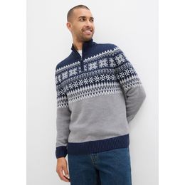 bonprix Norweger-Pullover mit Troyerkragen, grau