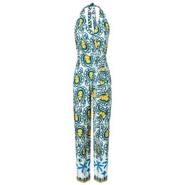 ana alcazar Jumpsuit 'Winora' Damen Gr&ouml;&szlig;e XXL cyanblau / zitronengelb / wei&szlig;