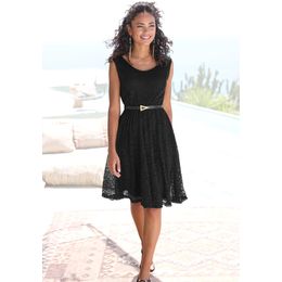 Lascana Damen Spitzenkleid "mit breiten Tr&auml;gern und tiefem Rundhalsausschnitt", schwarz, festlich, Gr. 38, unifarben, Spitze, Obermaterial: 98%