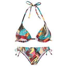 Bruno Banani Damen Triangel-Bikini "Onyx", bunt, Gr. 36, bedruckt, Polyamid, Bikini-Sets, mit Perlen-Accessoires