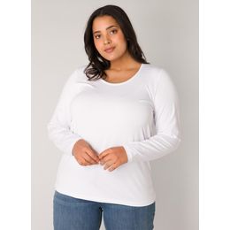 Damen Langarmshirt, wei&szlig;, Gr. 48, Base Level Curvy, unifarben, Web, Obermaterial: 96% Viskose, 4% Elasthan, Shirts, mit Rundhalsausschnitt