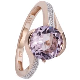 Jobo Damen Fingerring "Ring mit Amethyst und 16 Diamanten", 58, SI = kleine Einschl&uuml;sse, Diamanten Ros&eacute;gold 585, rosa, Diamanten, Ros&eacute;gold 585,