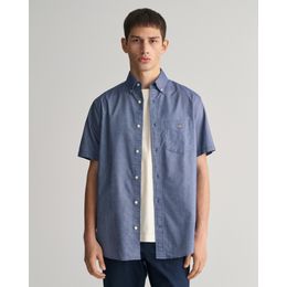 Gant Herren Kurzarmhemd "REG OXFORD SHIRT", blau, Gr. M, Web, Obermaterial: 100% Baumwolle, Hemden, Gant-Stickerei