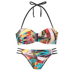 Bruno Banani Damen B&uuml;gel-Bandeau-Bikini "Onyx", bunt, Gr. 38, bedruckt, Polyamid, Bikini-Sets, mit kontrastfarbigen Details