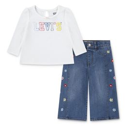 LEVI'S KIDS M&auml;dchen Langarmshirt & Hose "LVG CROCHET LEVI'S TOP,JEANS", wei&szlig;, Gr. 3M, bestickt, Jersey, Obermaterial: 64% Baumwolle, 26% Polyester,