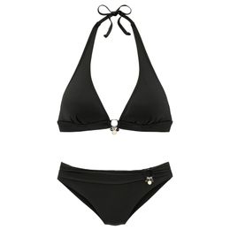 s.Oliver Damen Triangel-Bikini "Tonia", schwarz, Gr. 34, unifarben, Microfaser, Polyamid, Bikini-Sets, mit herausnehmbaren Cups, im Nacken zu binden,