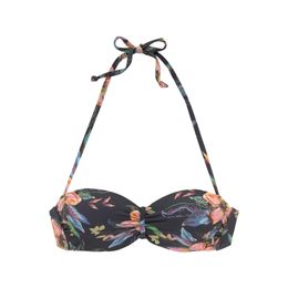 Lascana Damen B&uuml;gel-Bandeau-Bikini-Top "Malia", grau, Gr. 34, bedruckt, floral, Microfaser, Microfaser, Polyamid, Bikini-Oberteile, mit tropischem