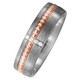 Jobo Damen Partnerring "Ring Titanring", 62, SI = kleine Einschl&uuml;sse, Diamanten Ros&eacute;gold 750 Titan, grau, Diamanten, Ros&eacute;gold 750, Titan,