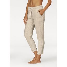 Lascana Damen Relaxhose, Gr. 32, beige, Interlock, Obermaterial: 85% Baumwolle, 10% Polyester, 5% Viskose, meliert, unifarben, Basic, Hosen, mit