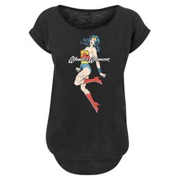 F4NT4STIC T-Shirt 'DC Comics Wonder Woman Jump' Damen Gr&ouml;&szlig;e L beige / petrol / rot / schwarz