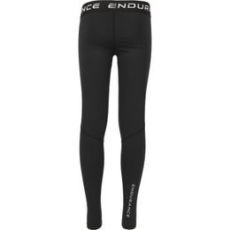 Endurance Jungen Lauftights "Power Jr", schwarz, Gr. 164, unifarben, 90% Polyester, 10% Elasthan, Hosen, mit Quick-Dry-Technologie und Reflektoren