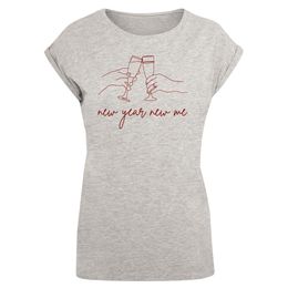 F4NT4STIC Shirt 'Silvester Party new year new me' Damen Gr&ouml;&szlig;e L graumeliert / pink