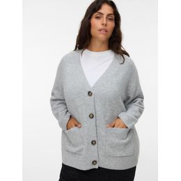 Vero Moda CURVE Damen Strickjacke "VMCBOOM LS V-NECK BUTTON CARDI NOOS CUR", grau, Gr. S, meliert, Strick, Obermaterial: 85% Polyester, 7% Polyacryl,