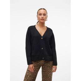 V&eacute;ro Moda VERO MODA Damen Strickjacke "VMBOOM LS V-NECK BUTTON CARDIGAN GA NOOS", schwarz, Gr. M, unifarben, Strick, Obermaterial: 85% Polyester, 7% Polyacryl,