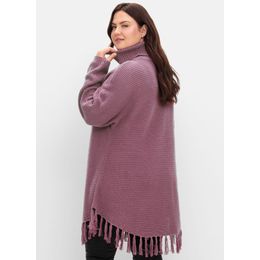 sheego Damen Strickponcho "Strickpullover", lila, Gr. 48, unifarben, 50% Baumwolle, 50% Polyacryl, Pullover