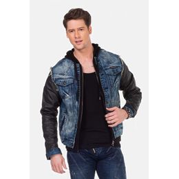 Cipo & Baxx CIPO & BAXX Herren Jeansjacke "Jacke", blau, Gr. 4XL, unifarben, 100% Baumwolle, Jacken, mit Metall Patch am Oberarm, C-1290