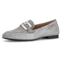 Gabor Damen Loafer, Gr. 36, grau, Ziegenveloursleder, Schuhe, Slipper, Festtagsschuh, Schlupfschuh mit edlem Schmuckelement