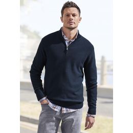 Herren Troyer, blau, Gr. M, AUTHENTIC LE JOGGER, unifarben, Strick, Obermaterial: 50% Baumwolle, 50% Polyacryl, Pullover, Pullover mit Stehkragen und