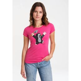 logoshirt Damen T-Shirt "Der kleine Maulwurf", pink, Gr. L, bedruckt, 100% Baumwolle, Shirts, mit lizenziertem Originaldesign