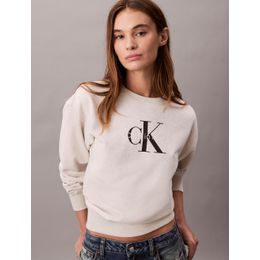 Damen Sweatshirt "LS MNLG FRNCH TRRY R"vanilla heather, Gr. S, Calvin Klein Jeans, Web, Obermaterial: 86% Baumwolle, 14% Polyester, Sweatshirts, Mit