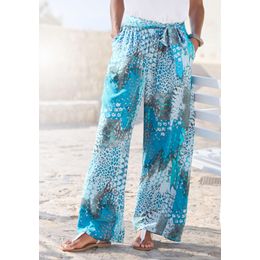 Buffalo Damen Palazzohose, blau, Gr. 38, animal-print, bedruckt, Web, Obermaterial: 100% Viskose, Hosen, mit Animalprint und elastischem Bund,
