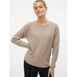 V&eacute;ro Moda VERO MODA Damen Rundhalspullover "VMDOFFY", beige, Basic, Gr. M, Strick, Obermaterial: 94% Polyester, 3% Elasthan, 3% Nylon, Pullover, in melierter