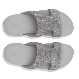 fitflop Damen Pantolette "MARLI", Gr. 41, silber, Textil, Glitzer, Schuhe, Sommerschuh, Strandschuh, Sandale, Flats mit Glitzer-Details