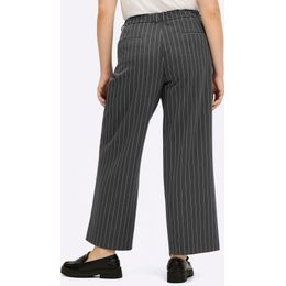 sheego Damen Webhose, grau, Gr. 48, gemustert, gestreift, mehrfarbig, 63% Polyester, 33% Viskose, 4% Elasthan, Hosen