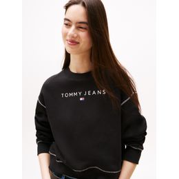 Tommy Jeans Damen Sweatshirt "TJW RLX CRP STITCH LINEAR CREW", schwarz, Gr. L, unifarben, Sweatware, Obermaterial: 80% Baumwolle, 20% Polyester,