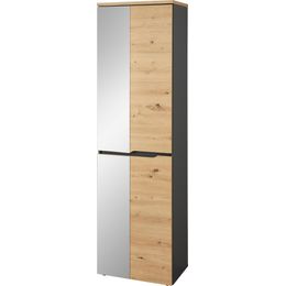 Garderobenschrank OTTO HOME "Bergen Garderobenschrank, 55/192/38 (B/H/T cm)", artisan eiche, graphit dekor, B:55cm H:192cm T:38cm, Holzwerkstoff, Metall, Schr&auml;nke, Garderobenschrank, 4 t&uuml;rig, Spiegel, Softclose, Kleiderstange