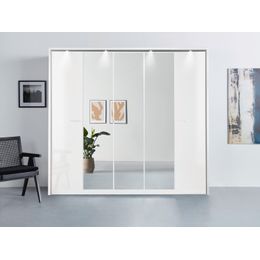 Dreht&uuml;renschrank Rauch "Kleiderschrank Schrank Garderobe W&auml;scheschrank Ankleide OTELI", wei&szlig; (wei&szlig;, hochglanz wei&szlig;), B:230cm H:231cm T:58cm, Holzwerkstoff, Schr&auml;nke, Dreht&uuml;renschrank, mit Mittelspiegel und Passepartout optional mit Beleuchtung