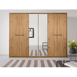 Dreht&uuml;renschrank Rauch "Kleiderschrank Schrank Garderobe W&auml;scheschrank Ankleide OTELI", braun (eiche artisan), B:275cm H:231cm T:58cm, Holzwerkstoff, Schr&auml;nke, Dreht&uuml;renschrank, mit Mittelspiegel und Passepartout optional mit Beleuchtung