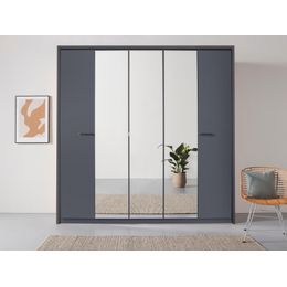 Dreht&uuml;renschrank Rauch "Kleiderschrank Schrank Garderobe W&auml;scheschrank Ankleide OTELI", grau (graumetallic), B:230cm H:231cm T:58cm, Holzwerkstoff, Schr&auml;nke, Dreht&uuml;renschrank, mit Mittelspiegel und Passepartout optional mit Beleuchtung