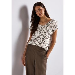 Street One Damen Kurzarmbluse, braun, Gr. 40, animal-print, bedruckt, Web, Obermaterial: 100% Viskose, Blusen, mit animal Print