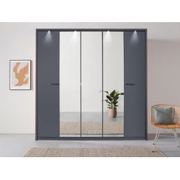Dreht&uuml;renschrank Rauch "Kleiderschrank Schrank Garderobe W&auml;scheschrank Ankleide OTELI", grau (graumetallic), B:230cm H:212cm T:58cm, Holzwerkstoff, Schr&auml;nke, Dreht&uuml;renschrank, mit Mittelspiegel und Passepartout optional mit Beleuchtung