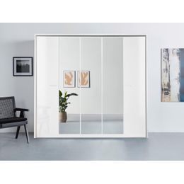 Dreht&uuml;renschrank Rauch "Kleiderschrank Schrank Garderobe W&auml;scheschrank Ankleide OTELI", wei&szlig; (wei&szlig;, hochglanz wei&szlig;), B:230cm H:231cm T:58cm, Holzwerkstoff, Schr&auml;nke, Dreht&uuml;renschrank, mit Mittelspiegel und Passepartout optional mit Beleuchtung