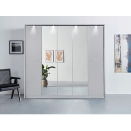 Dreht&uuml;renschrank Rauch "Kleiderschrank Schrank Garderobe W&auml;scheschrank Ankleide OTELI", grau (seidengrau), B:230cm H:231cm T:58cm, Holzwerkstoff, Schr&auml;nke, Dreht&uuml;renschrank, mit Mittelspiegel und Passepartout optional mit Beleuchtung