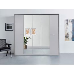 Dreht&uuml;renschrank Rauch "Kleiderschrank Schrank Garderobe W&auml;scheschrank Ankleide OTELI", grau (seidengrau), B:230cm H:231cm T:58cm, Holzwerkstoff, Schr&auml;nke, Dreht&uuml;renschrank, mit Mittelspiegel und Passepartout optional mit Beleuchtung