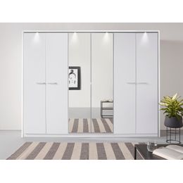 Dreht&uuml;renschrank Rauch "Kleiderschrank Schrank Garderobe W&auml;scheschrank Ankleide OTELI", wei&szlig;, B:275cm H:231cm T:58cm, Holzwerkstoff, Schr&auml;nke, Dreht&uuml;renschrank, mit Mittelspiegel und Passepartout optional mit Beleuchtung